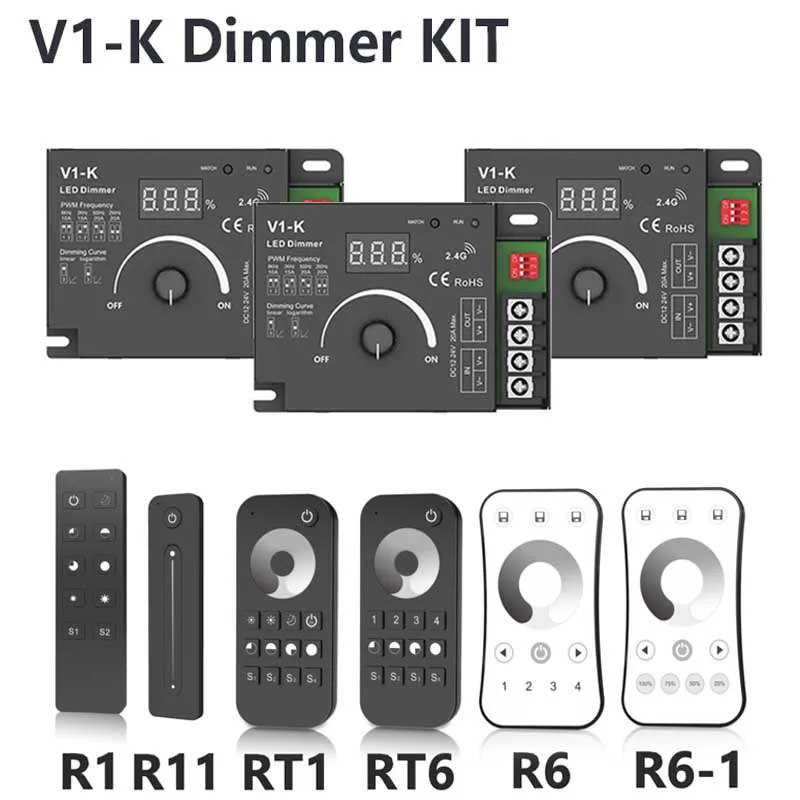 DC12V-24V PWM V1-K LED Dimmer Switch Controller 480W 2.4Ghz RF Wireless ...