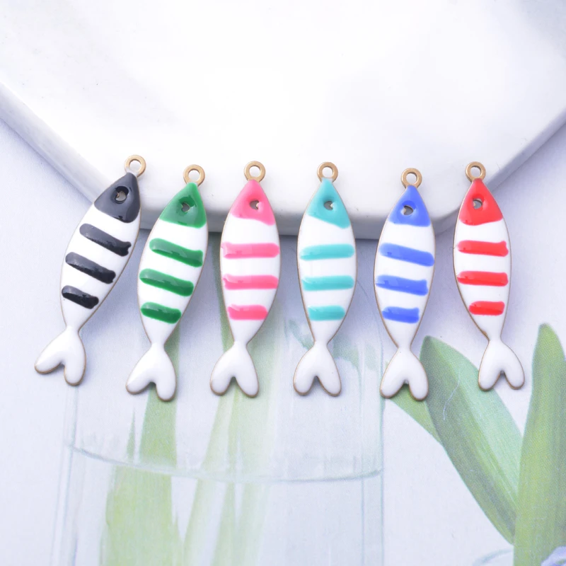 20pcs Copper Dripping oil Fish Charms Two sided Enamelled Fishes ...