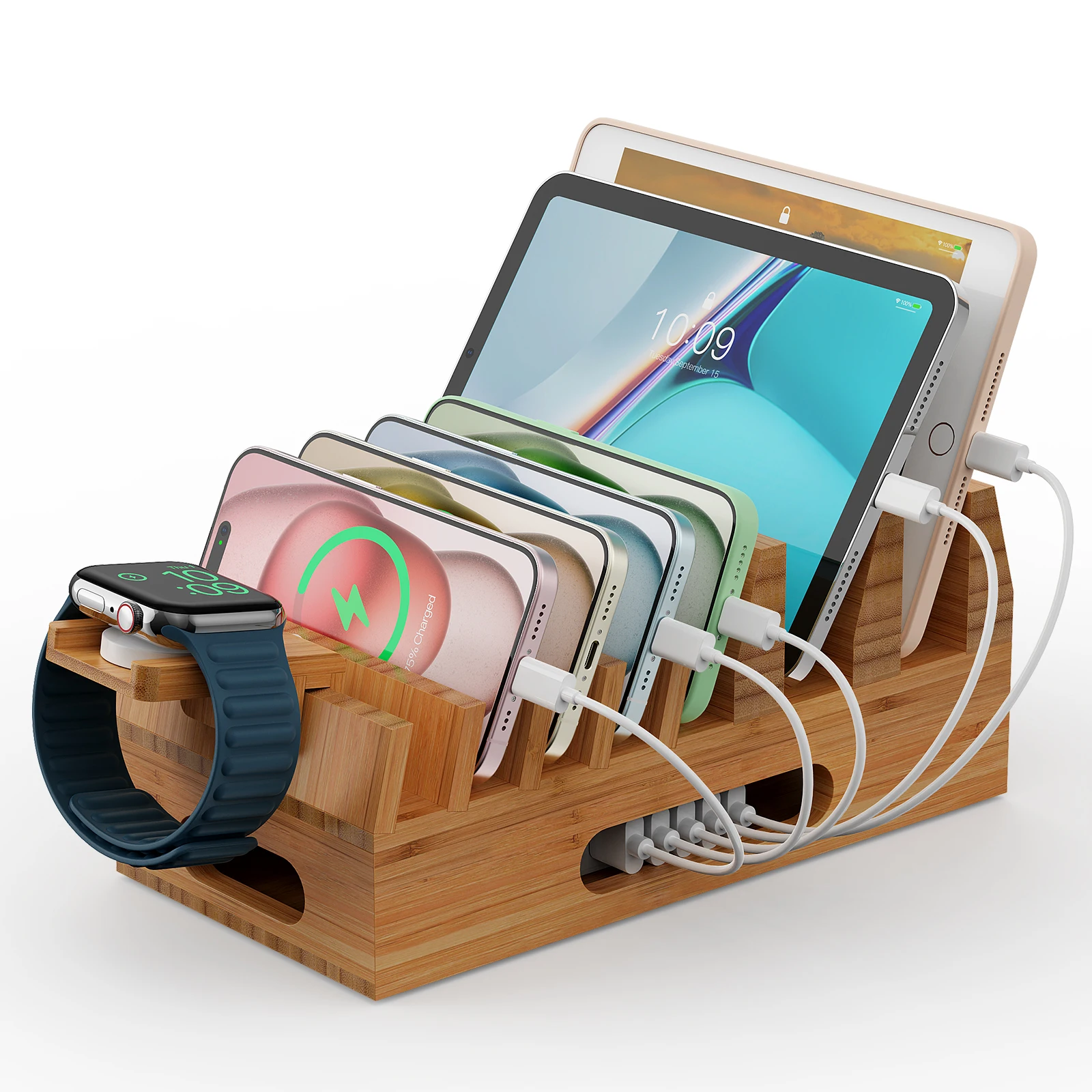 Bamboo-Charging-Station-Organizer-for-Multiple-Devices-Wood-Desktop-Docking-Charging-Stand-Such ...