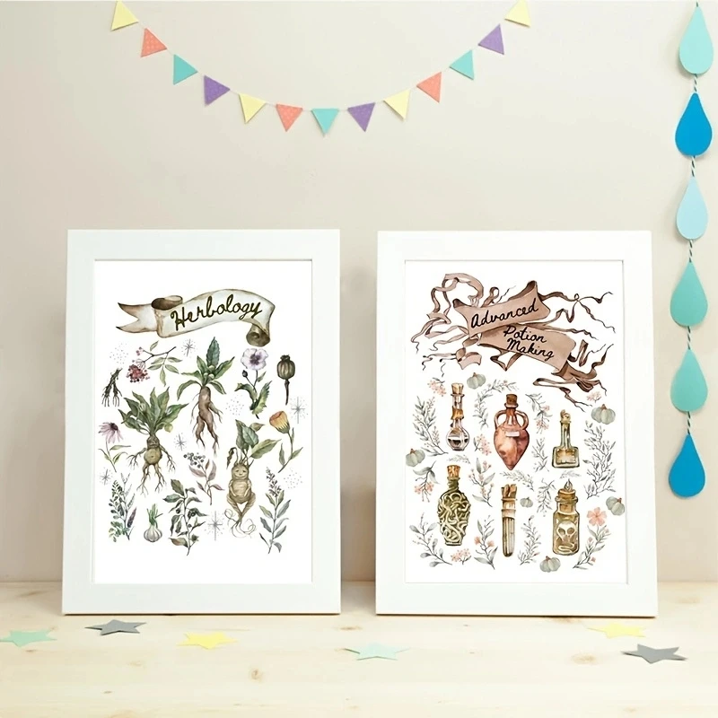 Herbology Medicinal Plant Posters,Magic Botanical Watercolor Painting ...