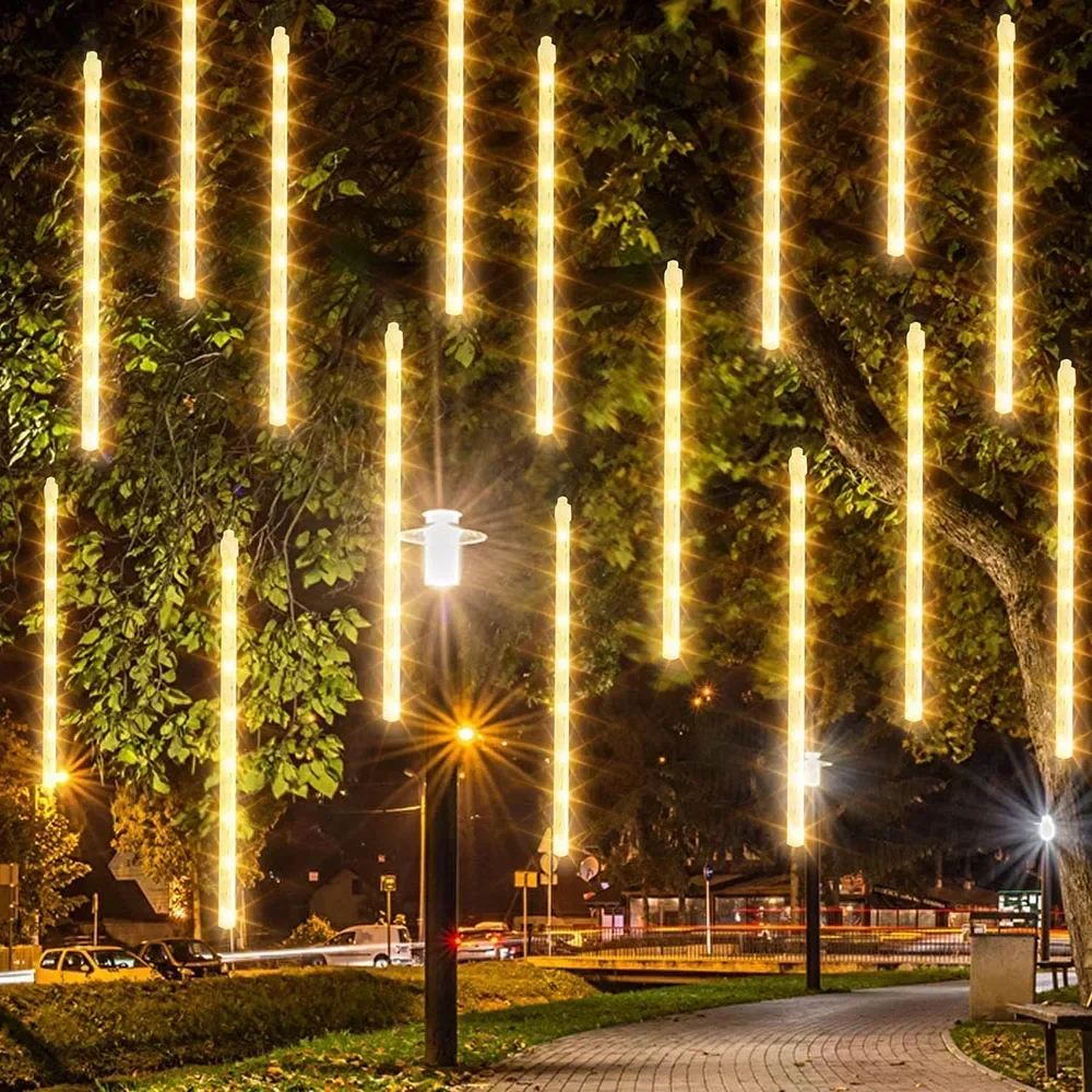 50CM-LED-Meteor-Shower-Rain-Lights-Waterproof-Falling-Raindrop-Fairy ...