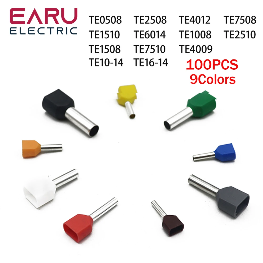 이중 파이프 트윈 코드 전선 절연 페룰 크림프 터미널 블록 커넥터 터미네이터, TE0508, TE1508, TE7508, 100 ...