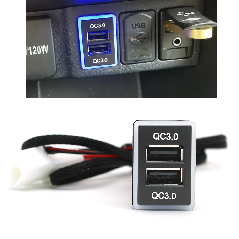 Blue-LED-Light-Quick-Charge-Dual-QC3-0-USB-Interface-Socket-Fast-Car ...