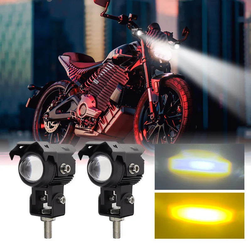 2Pcs-Motorcycle-Spotlight-Mini-Driving-Light-Yellow-White-Hi-Lo-Beam ...