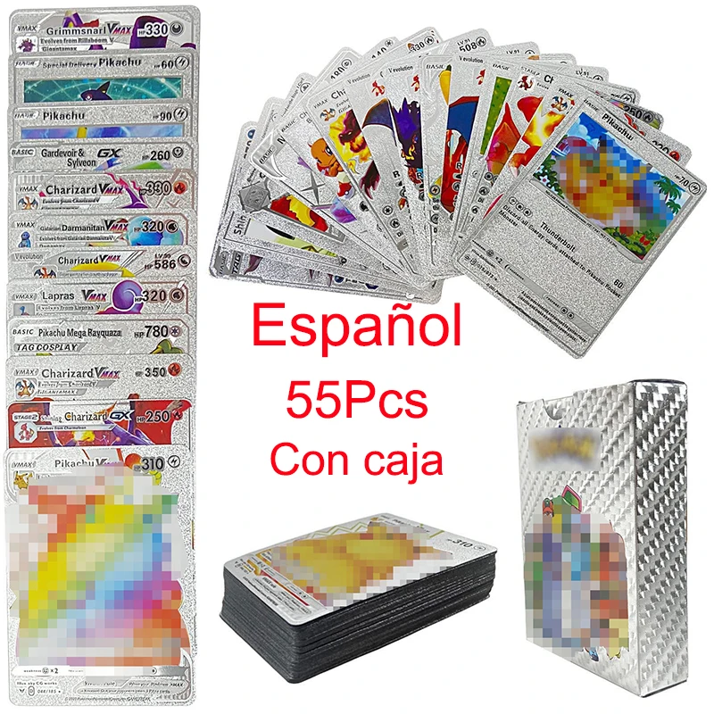 5/27/55Pcs Card Gold Sliver Spanish Vmax GX Energy Card Charizard Pikachu Rare Collection Battle ...