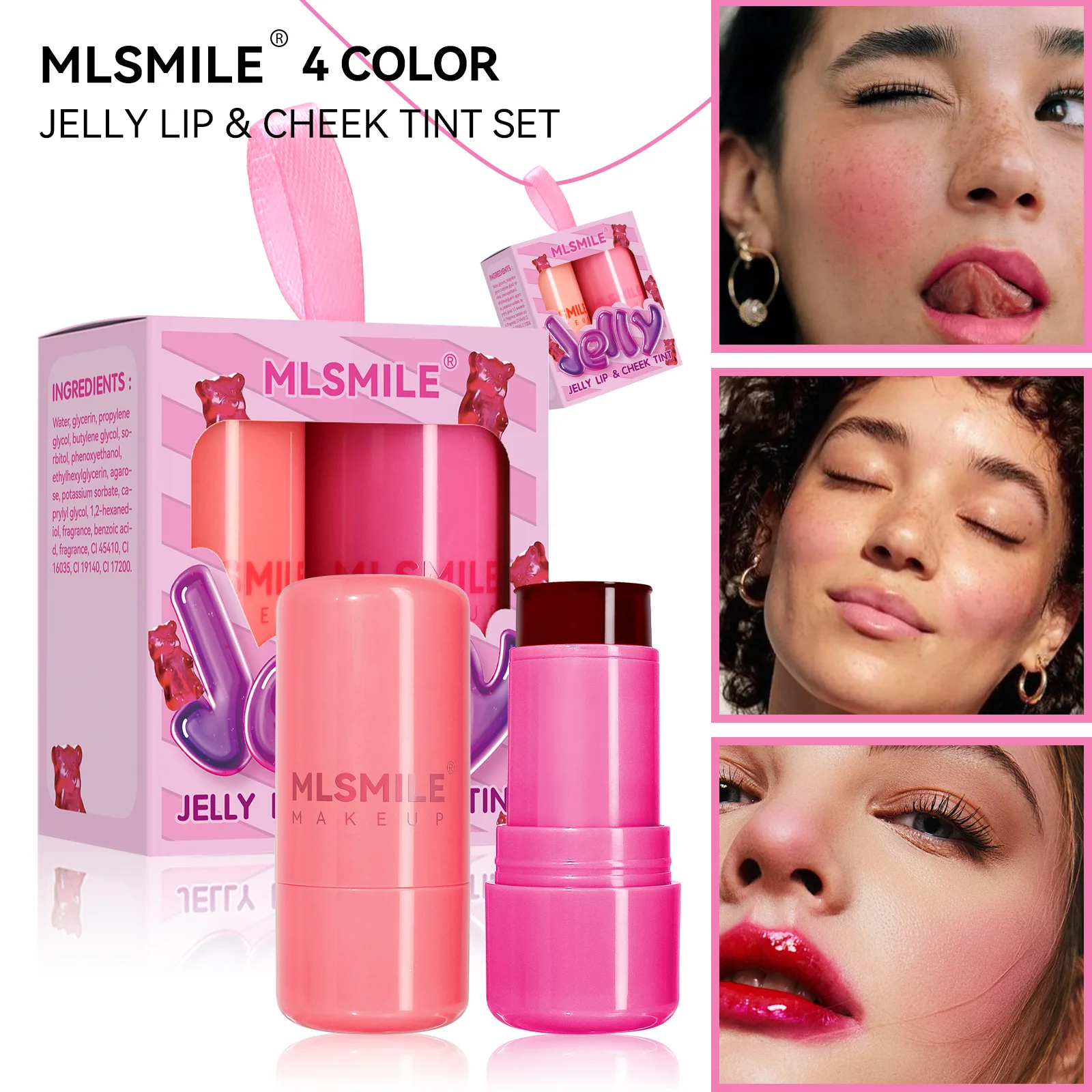 MLSMILE-Mini-juego-de-colorete-de-gelatina-2-piezas-tinte-de-labios-y ...