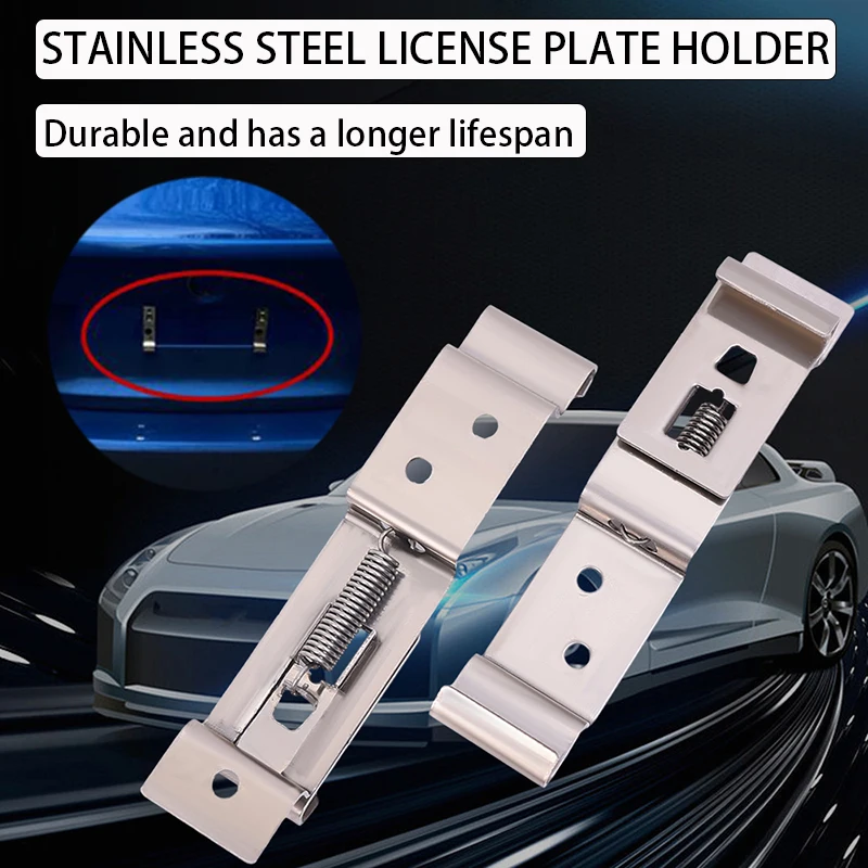 2-Pack-Rectangular-License-Plate-Spring-Stainless-Steel-Holder-Trailer ...