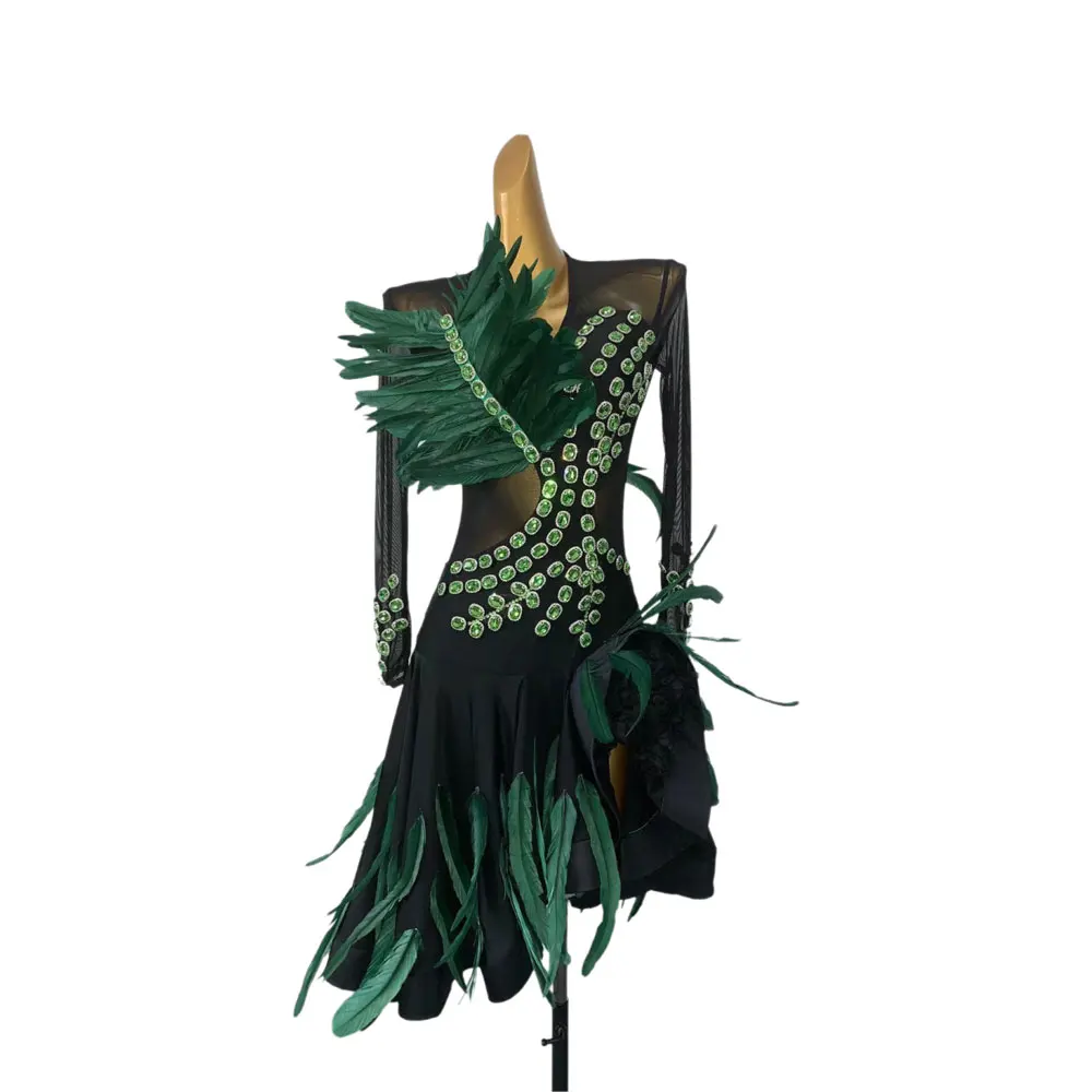 Latin-Dance-Competition-Women-s-High-end-Custom-Big-Feather-Design-Cha ...