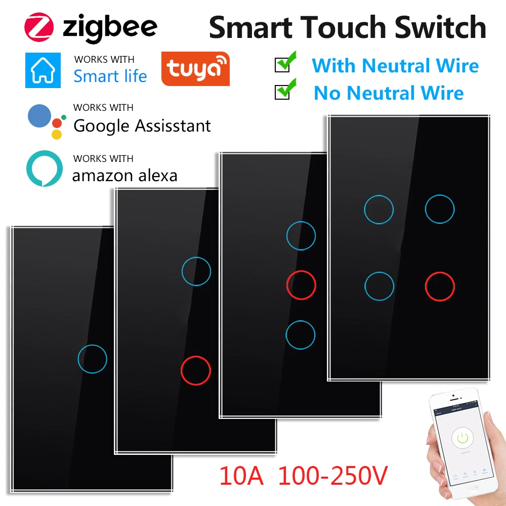 ZigBee Wall Touch Smart Light Switch with Neutral/No Neutral,Smart Life ...