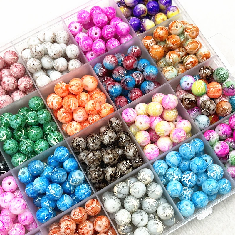 4/6/8/10mm Pattern Round Glass Beads Loose Spacer Beads for Jewelry ...