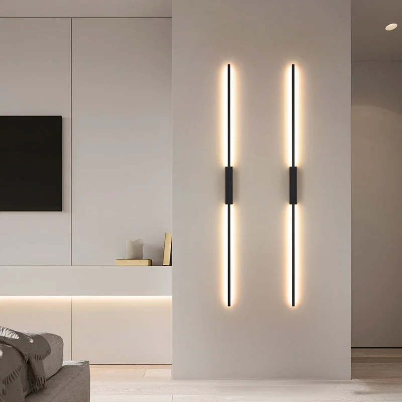 Nordic Long Black Wall Lamp Bedside Led Modern Bedroom Wall Light For ...