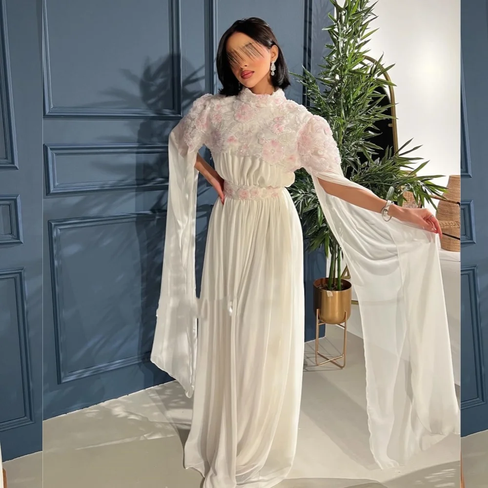 Chiffon-Sequined-Flower-Beading-Ruched-Graduation-A-line-High-Collar ...