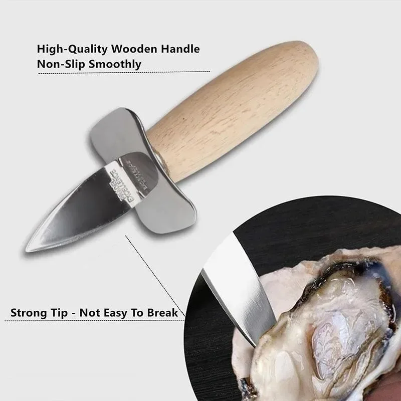 1Pc Steel Seafood Scallop Pry Knife with Wooden Handle Oyster Knives ...
