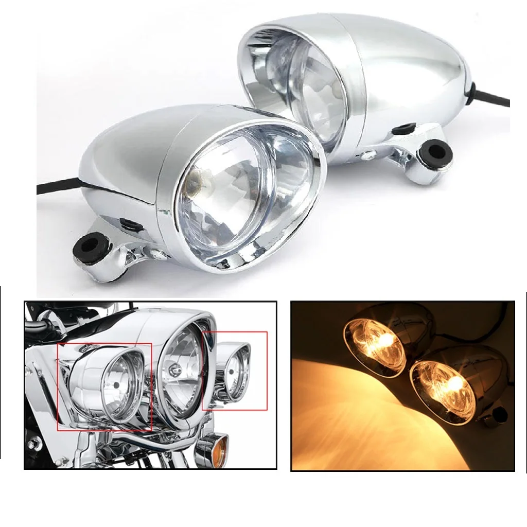 Motorcycle-LED-Headlight-Spotlight-for-Harley-4-Chrome-Motorcycle-Front ...