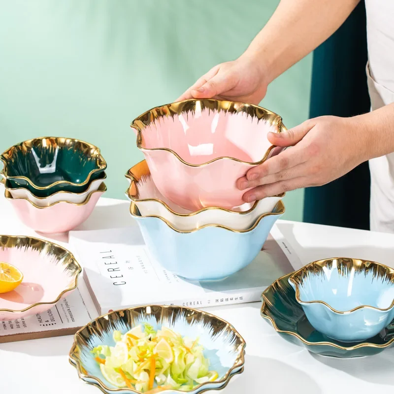 Nordic Luxury Ceramic Bowl Plate Set Tableware Creative Salad Vegetable ...