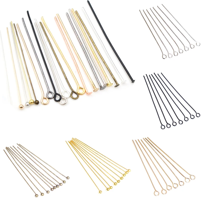 200Pcs-Lot-16-50mm-Heads-Eye-Flat-Head-Pin-Gold-Plated-Ball-Head-Pins ...