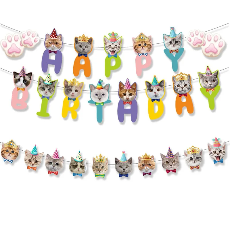 Cat Paw Happy Birthday Banner Garland Hanging for Pet Theme First Party ...