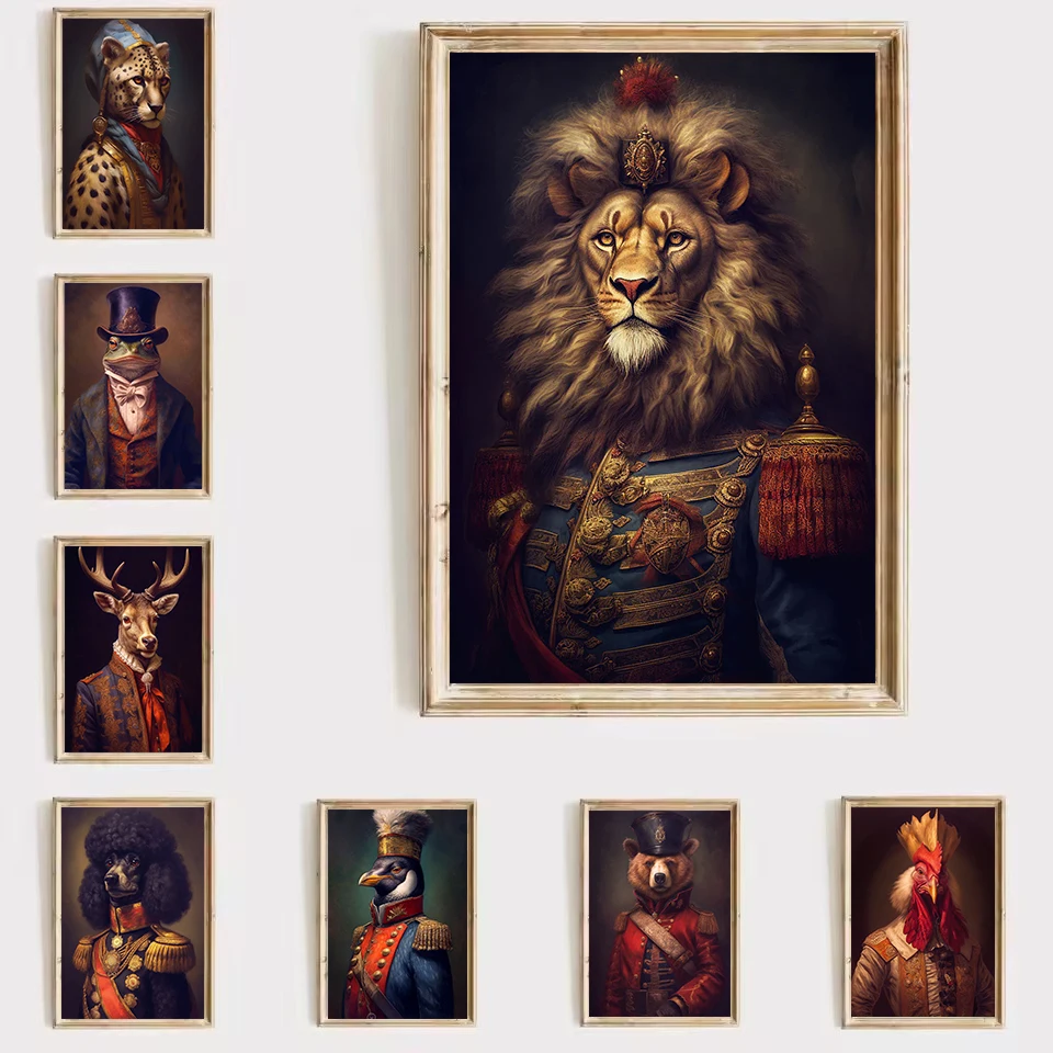 Antique Royal Animals Black Panther Hippo Tiger Zebra Fantasy Poster ...