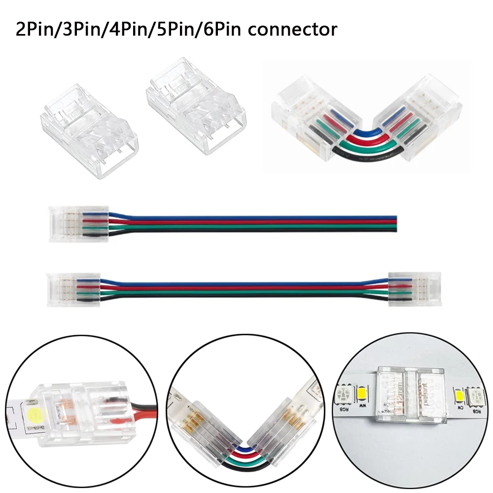 5Pcs-Transparent-Solderless-Cover-Connector-2-3-4-5-6Pin-LED-Strip ...