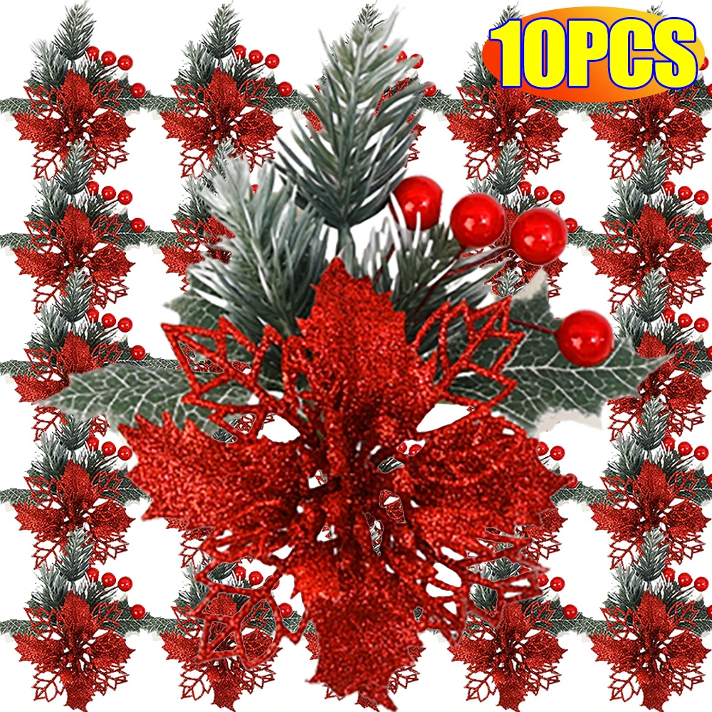 Poinsettia-Artificial-con-Clips-decoraciones-de-flores-para-rbol-de ...