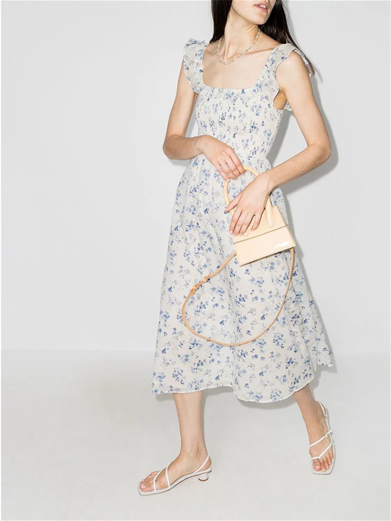 Women-Stretch-Shirring-Midi-Robes-100-Cotton-Ruffles-Floral-Printed ...