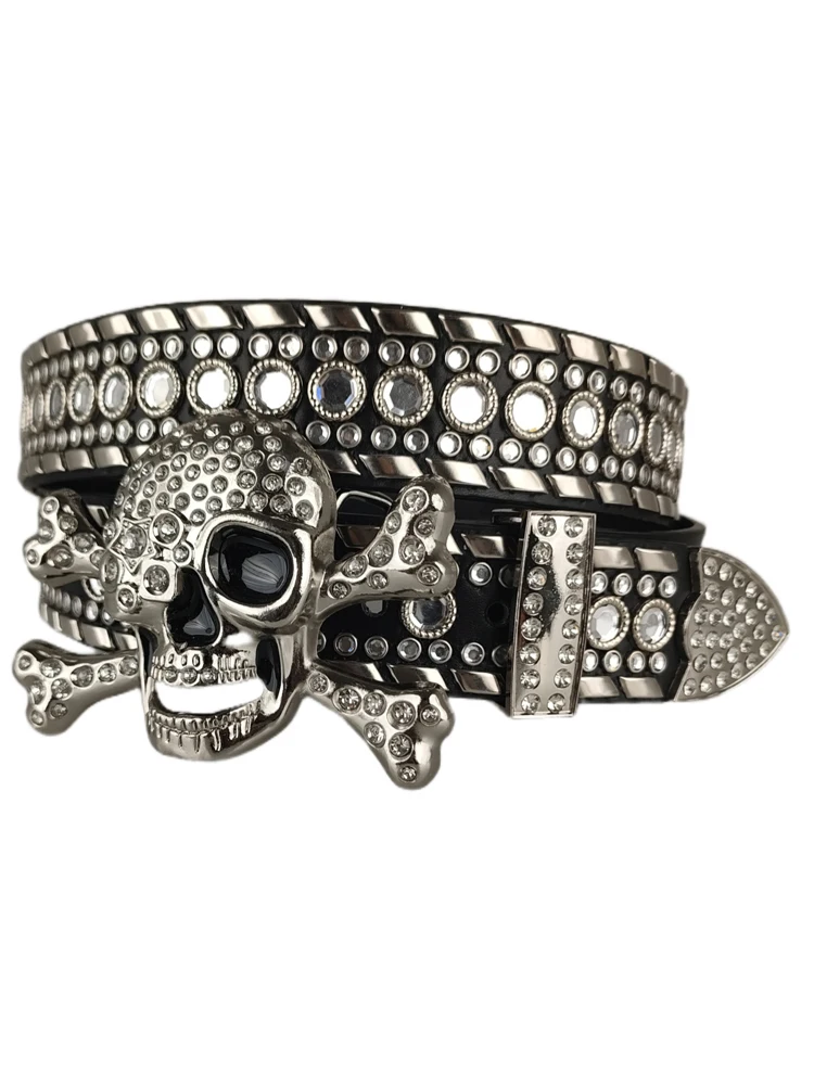 New Skeleton Head Diamond Inlaid Belt with Y2k Rivet Accessories Hip ...