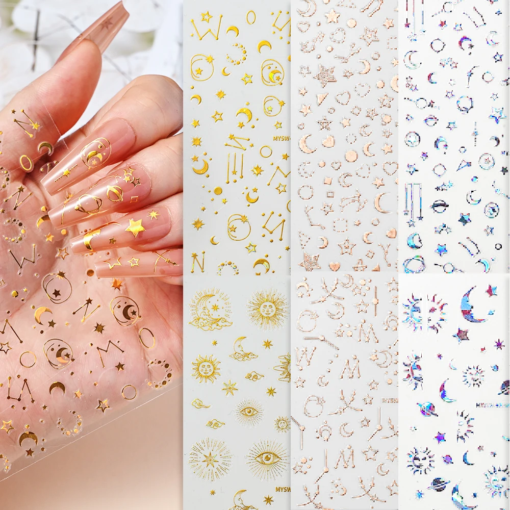 6-7Sheets-Kit-Gold-Astronomical-Nail-Art-Sticker-3D-Self-Adhesive-Moon ...