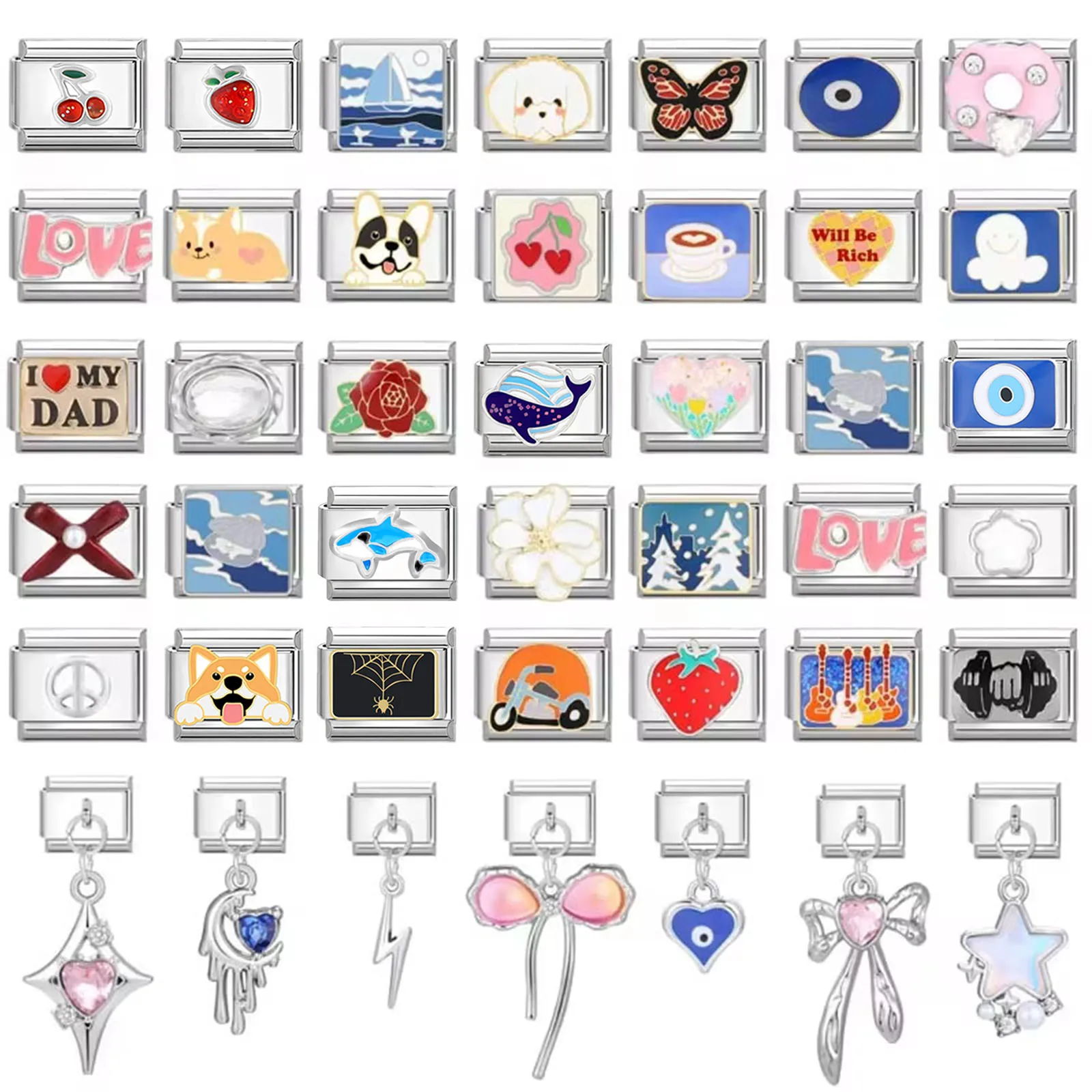 Rose Butterfly Cherry Cute Dogs Eyes Flower Bow Snow Pine Italian Charm ...