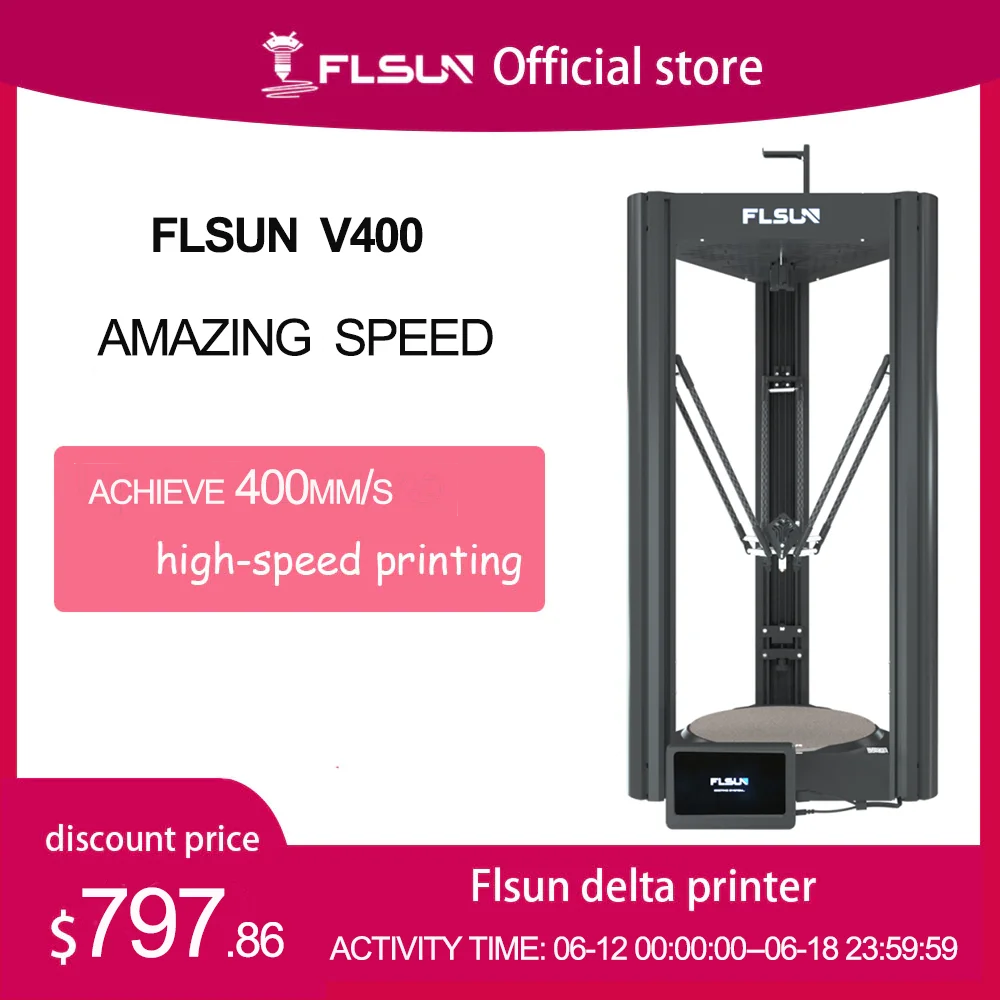 Flsun V400 3d Printer Delta Fdm 400mm/s Supporting Software：flsun System 1.0 Φ300mm*300mm*410mm ...