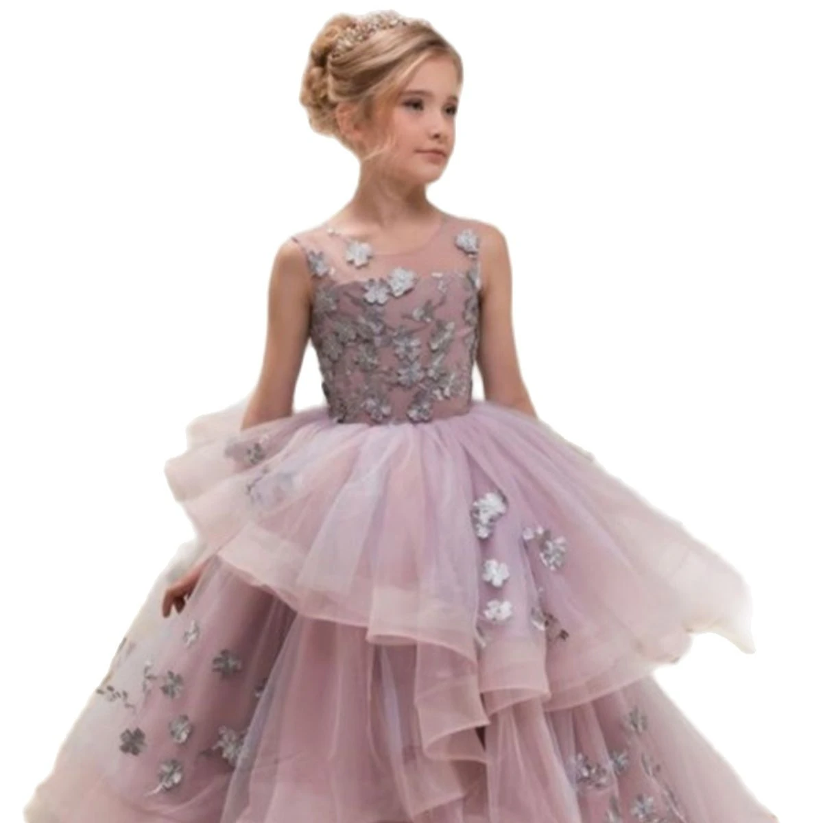 Fluffy Lace Applique Layered Princess Dress for The First Wedding ...