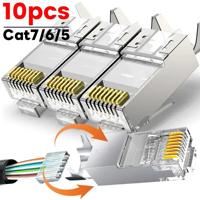 10-1Pcs-RJ45-Shielded-Connector-CAT7-CAT6-CAT5e-NOT-Pass-Through ...