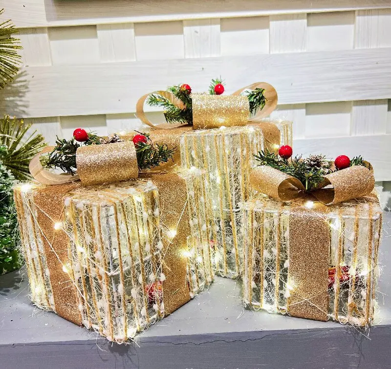 3pcs-Set-Hollowed-Out-Christmas-Decoration-Led-Gift-Box-With-Bow-Lights ...
