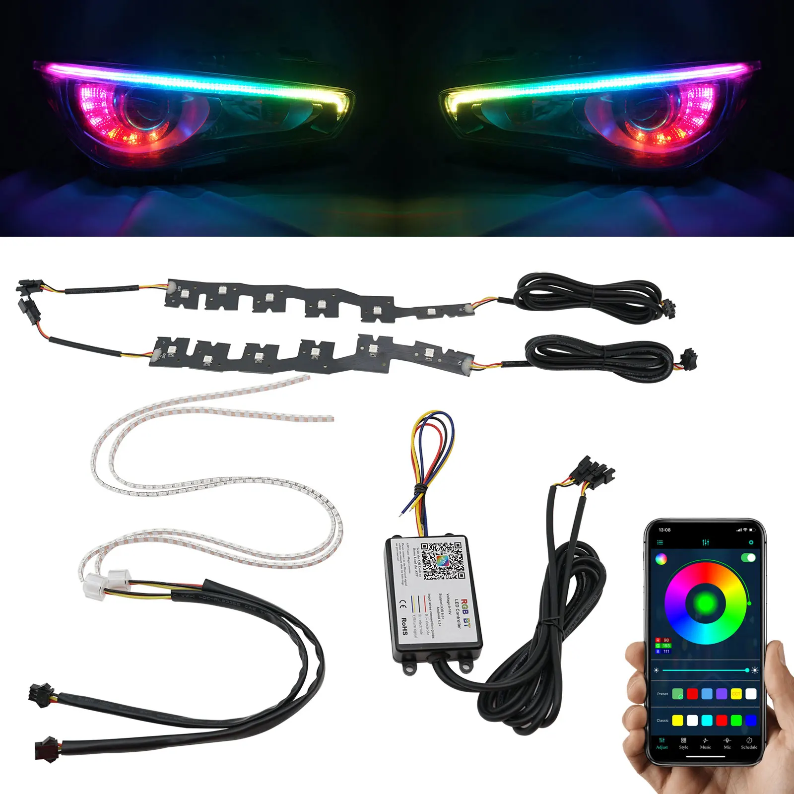 DUNTUO-Auto-LED-faro-RGB-DRL-ojo-Halo-anillo-luces-para-2014-2021 ...