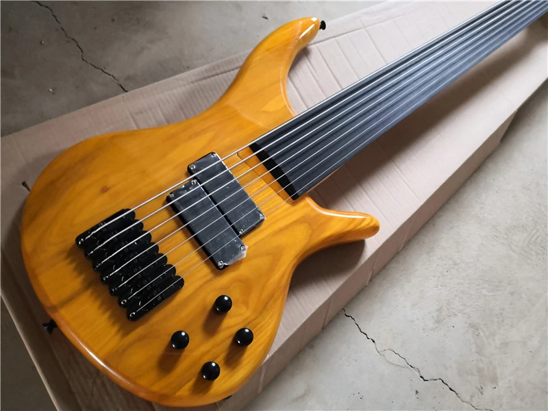 Custom-without-fret-Solid-natural-ash-transparent-yellow-body-7-string ...