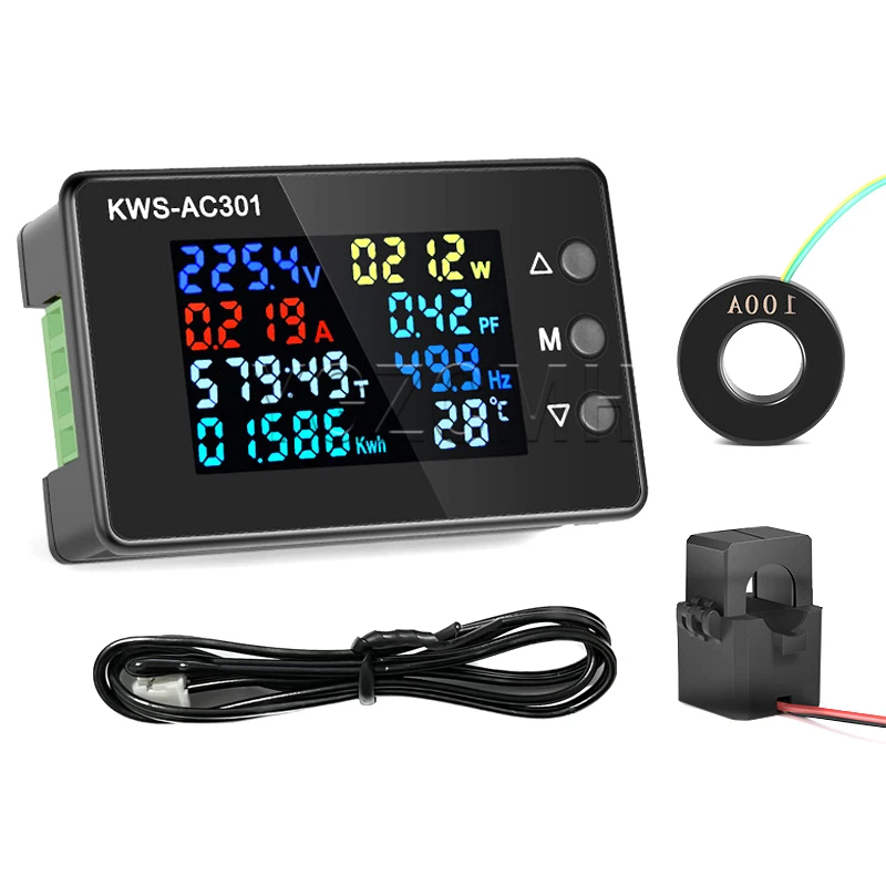 KWS-AC301-AC-power-monitor-8-in-1-AC-voltmeter-100A-current-voltmeter ...