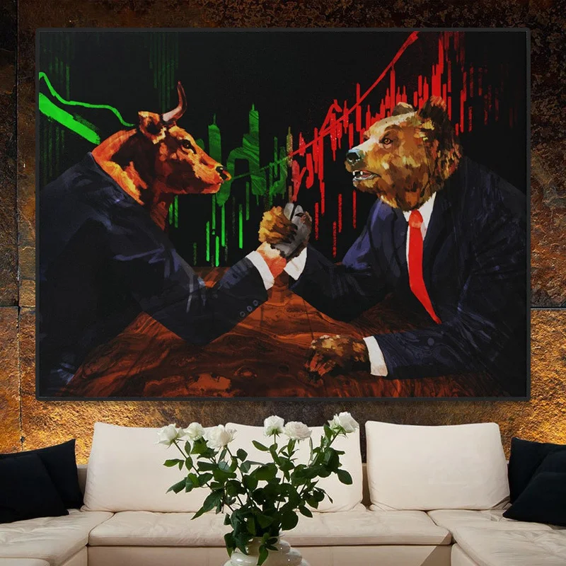Bull-Vs-Bear-Fighting-Poster-Abstract-Animal-Stock-Wall-Art-Pictures ...