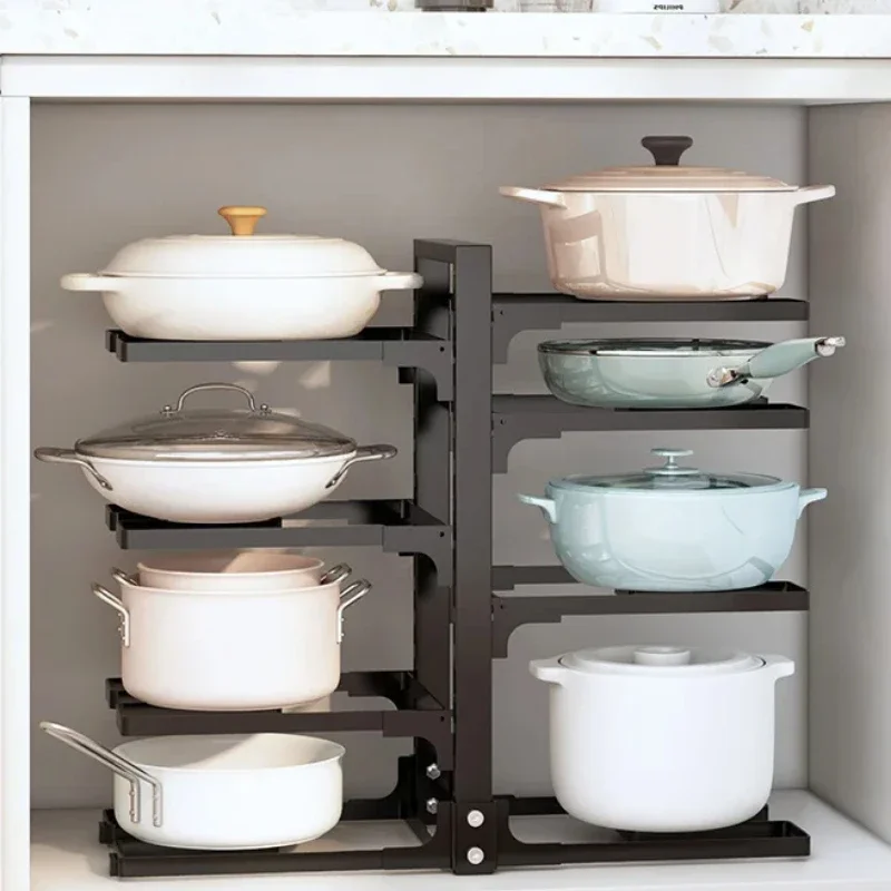 Carbon-Steel-Kitchen-Pot-Rack-Adjustable-Drain-Trough-Storage-Multi ...