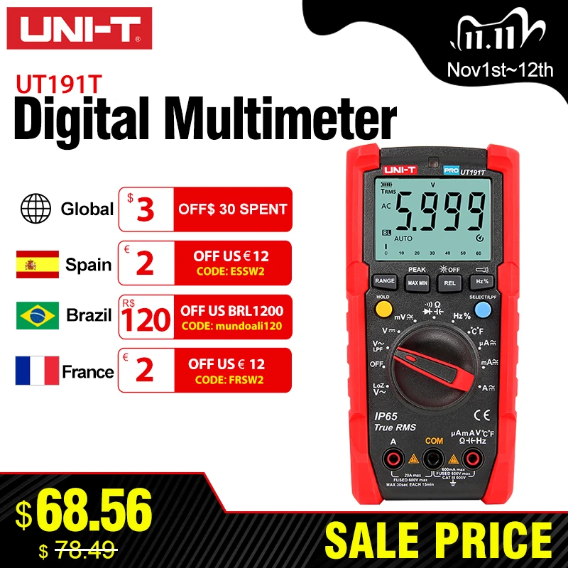 Uni-t Tester Digital Multimeter Profesional Ut191t Ut191e True Rms Auto ...