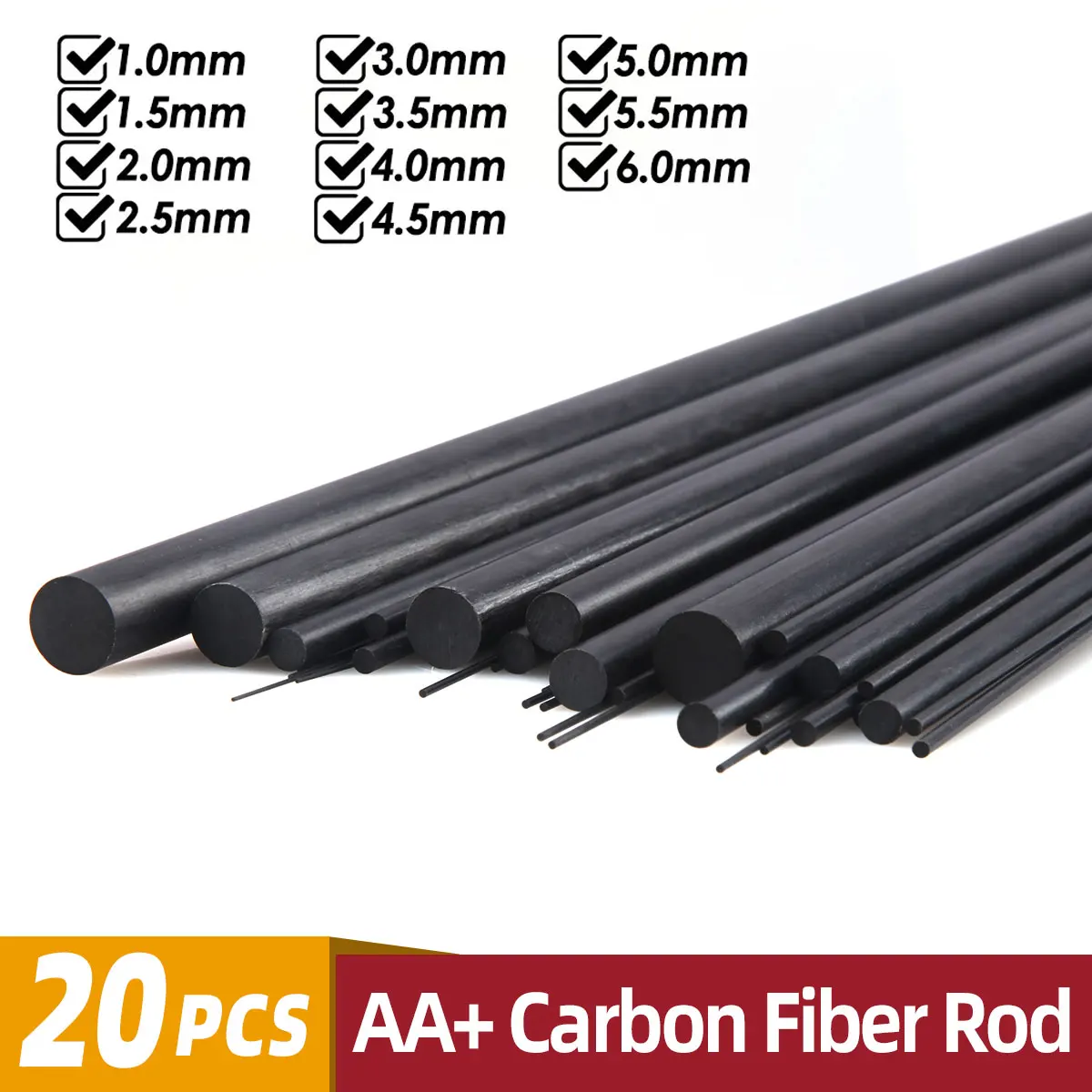 20pcs-Carbon-Fiber-Round-Solid-Rod-Dia-0-5mm-1mm-2mm-3mm-4mm-5mm-Length ...
