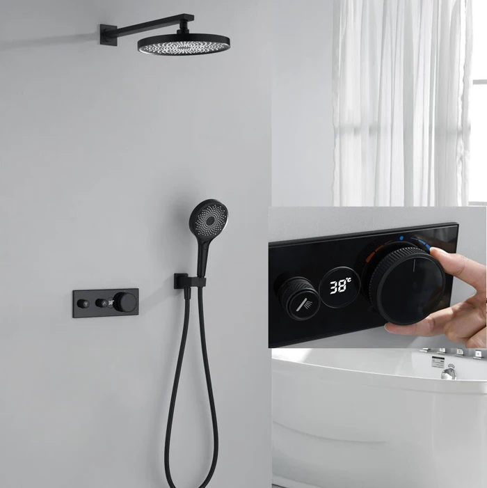 Hot-Cold-black-Digital-thermostatic-Shower-System-Rainfall-Shower-Head ...