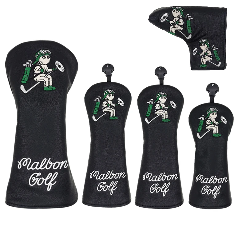 플라이 스노우맨 골프 클럽 드라이버 페어웨이 우드 하이브리드 퍼터 헤드 커버 골프 클럽 커버 보호 4 피스 1 세트