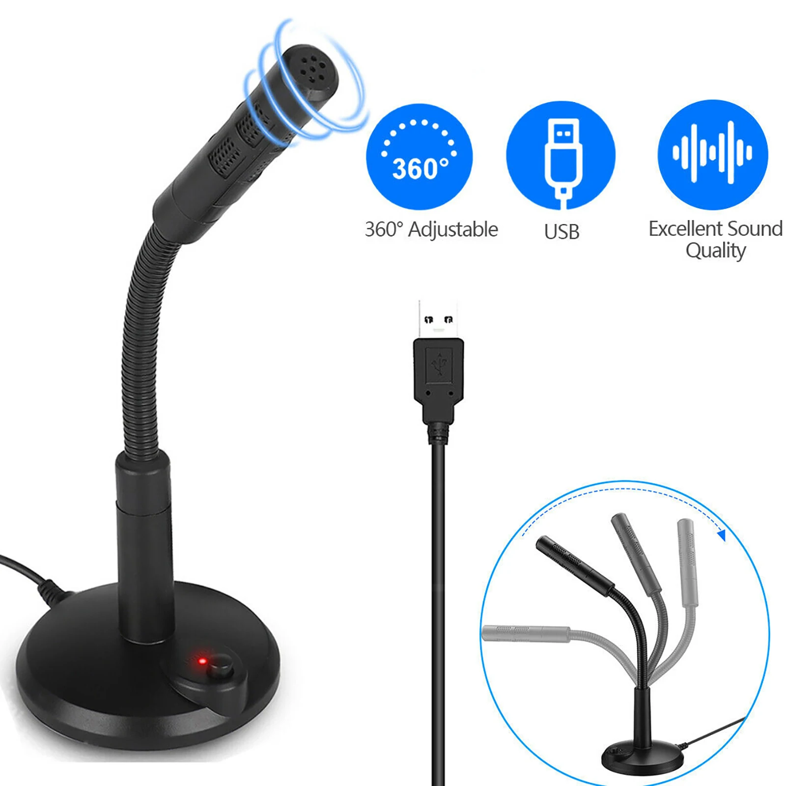 USB Desktop Microphone Plug & Play Omnidirectional PC Laptop Computer ...