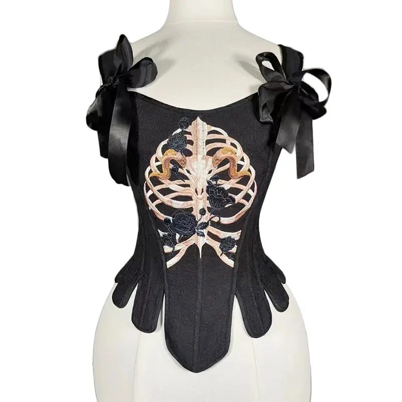 Embroidery-Rib-Rose-Bones-Lace-Corset-Burlesque-Renaissance-Bustier ...