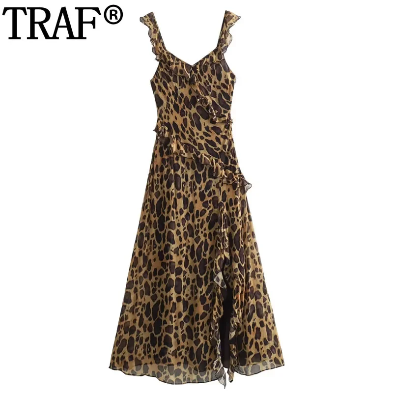 TRAF-vestido-con-volantes-y-estampado-Vintage-para-mujer-traje-Midi-de ...