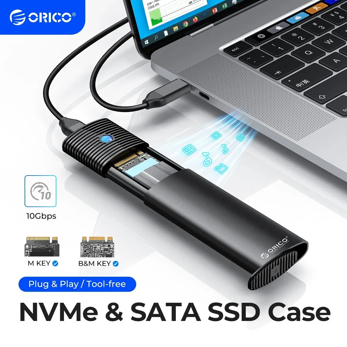 ORICO M2 NVMe SSD Enclosure 5/10Gbps PCIe SSD Box for M.2 NVMe NGFF ...