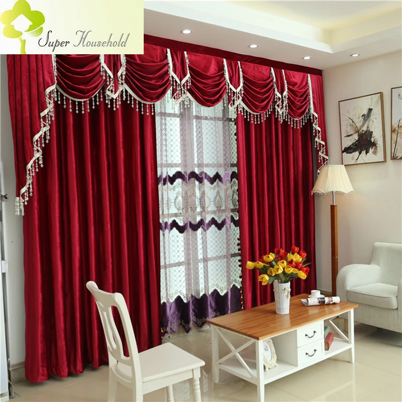 American Style Burgundy Curtains For Living Room Stage Italian Velvet ...