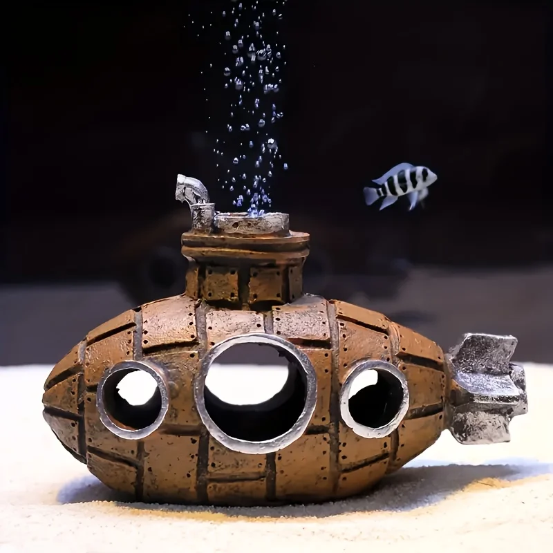 Resin Submarine Decoration - Handmade Vintage-Style Aquarium Ornament ...