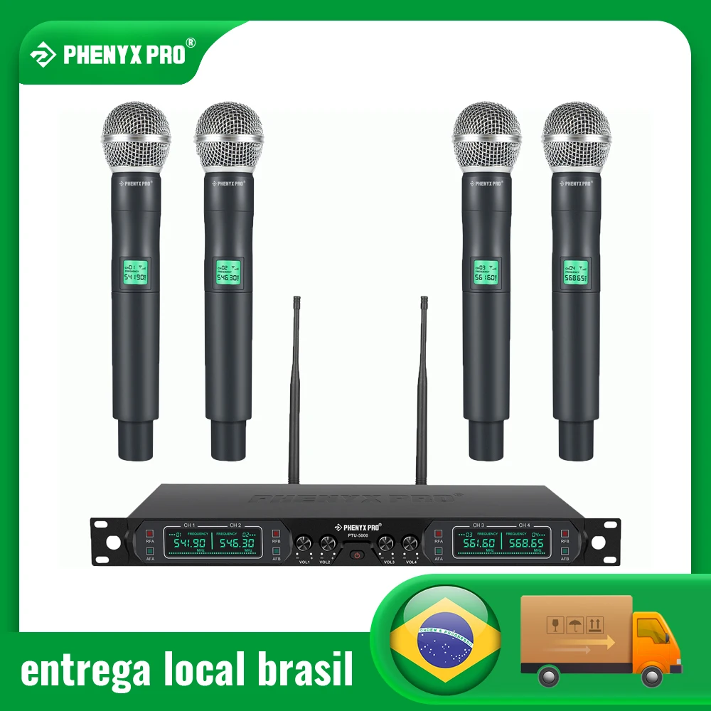Phenyx-Pro-Sistema-de-Microfone-Sem-Fio-Profissional-UHF-4-Channel-Mic ...