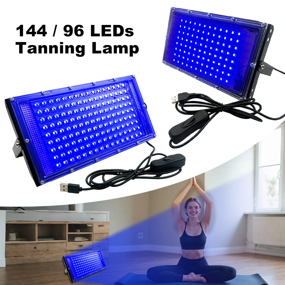 144/96 LEDs tanning lamp with a wavelength range of 460-480nm, skin ...