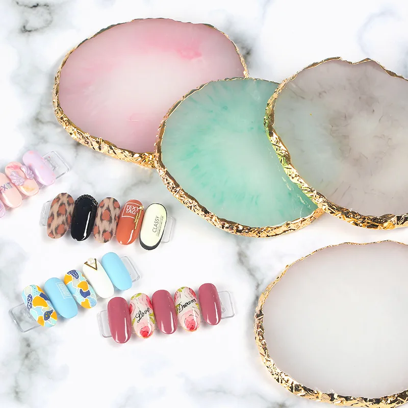 1PC-Round-Resin-Agate-Stone-Nail-Art-Palette-False-Nail-Tips-Mixing ...